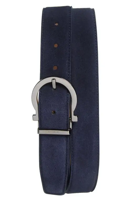 FERRAGAMO Single Gancio Suede Belt - Navy Naturale Beige Tortora