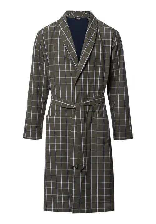 Hanro Night And Day Cotton Shawl Collar Robe - Urban Check