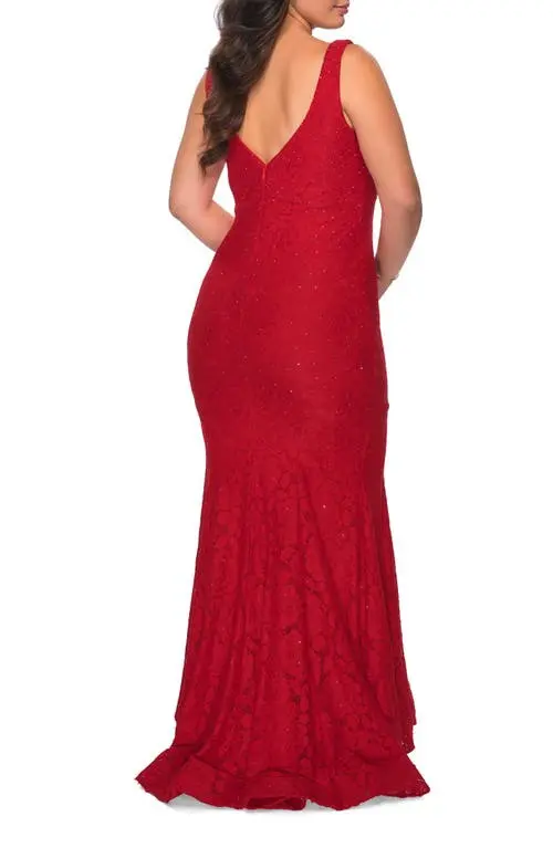 LABOMME Stretch Lace Gown With Beading