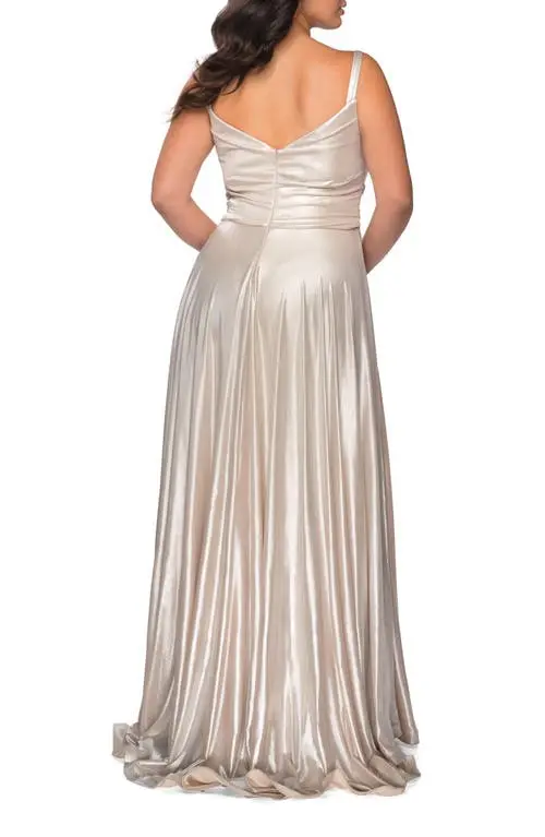 La Femme Metallic Jersey Long Dress