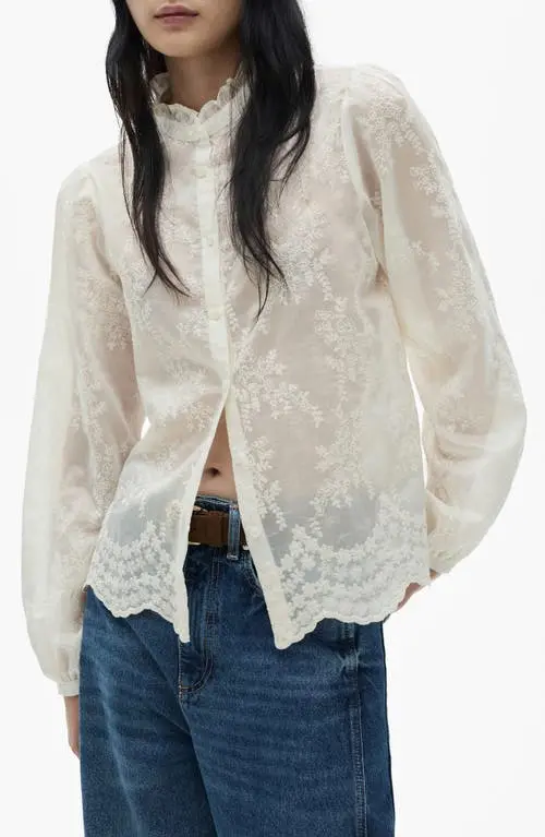 Mango Embroidered Floral Lyocell-blend Shirt
