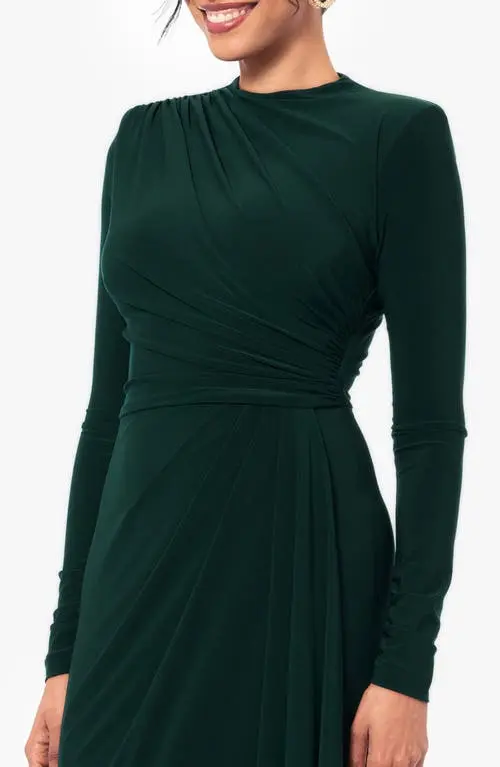 Betsy & Adam Side Ruffle Long Sleeve Gown - Forest