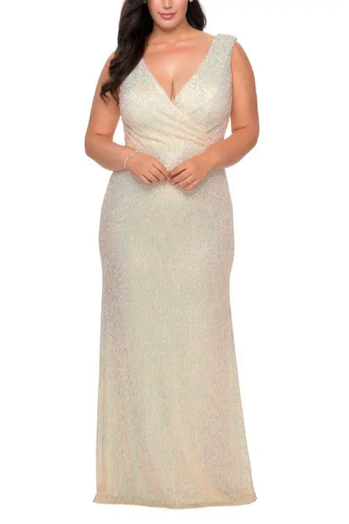La Femme Long Sequin Gown - Champagne