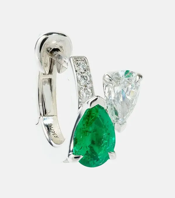 REPOSSI Serti Sur Vide 18kt White Gold Single Earring With Diamonds And Emerald - Silver