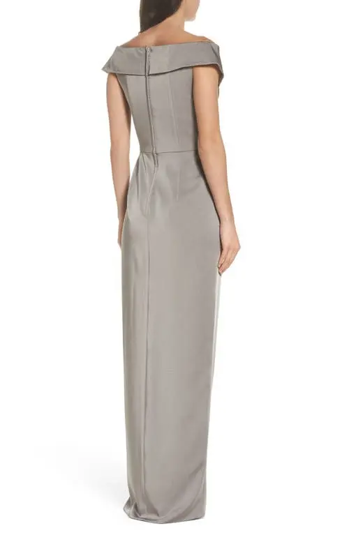 La Femme Long Jersey Dress With Ruching And Cap Sleeves - Pewter
