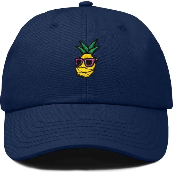DALIX Pineapple Embroidered Cap - Navy Blue
