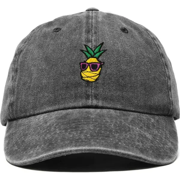 DALIX Pineapple Embroidered Cap - Washed Black