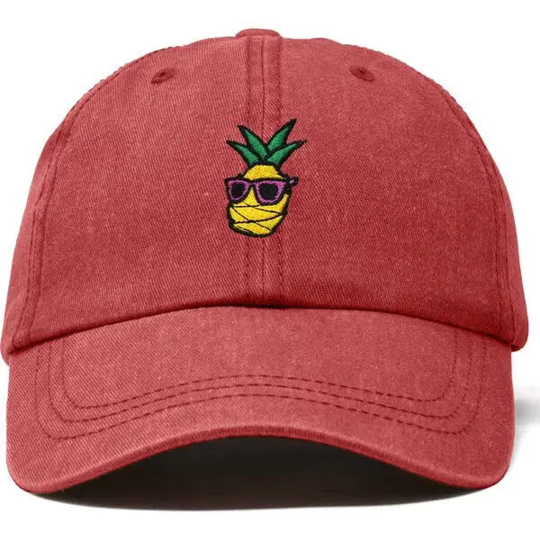 DALIX Pineapple Embroidered Cap - Washed Red