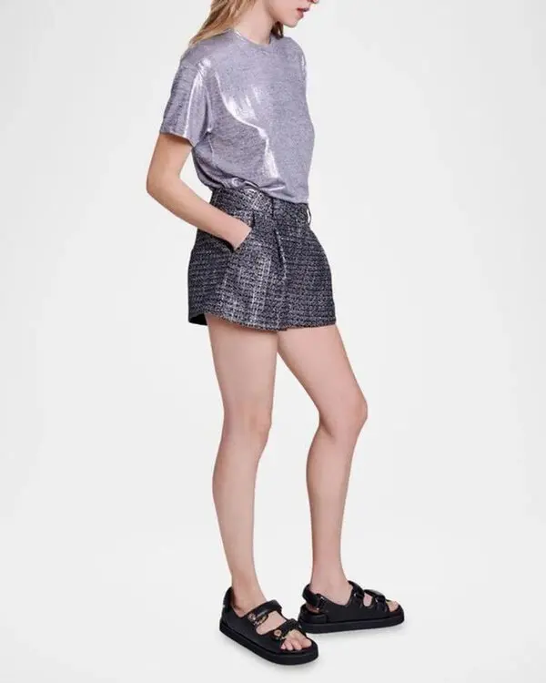 Maje Metallic Lamé T-shirt - Silver