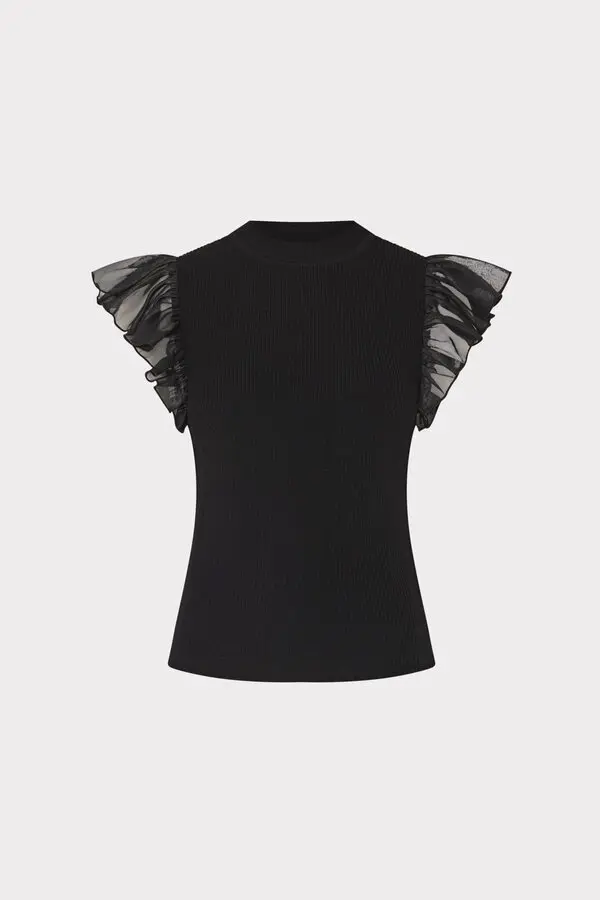 MILLY Chiffon Flutter Sleeve Knit Top