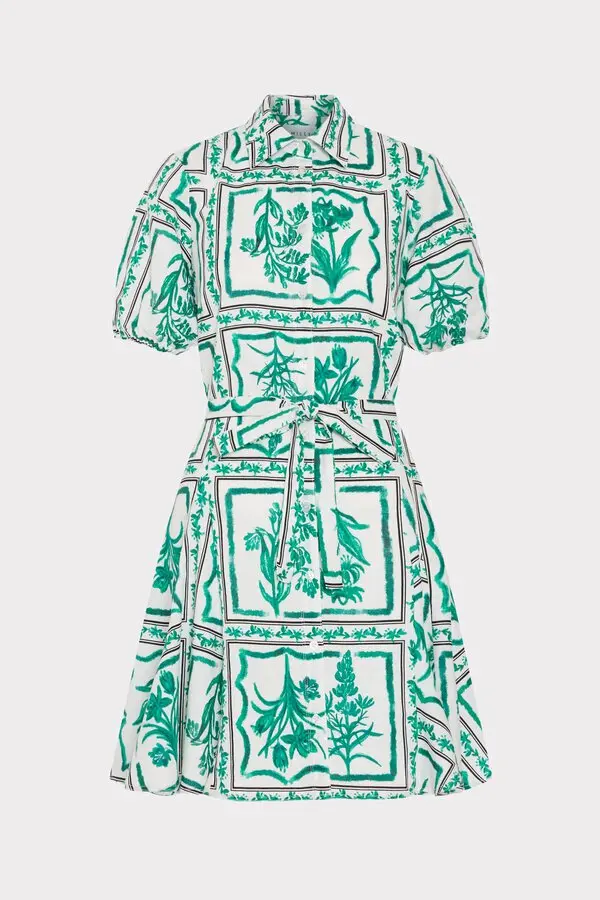 MILLY Juni Printed Poplin Mini Dress - Green White