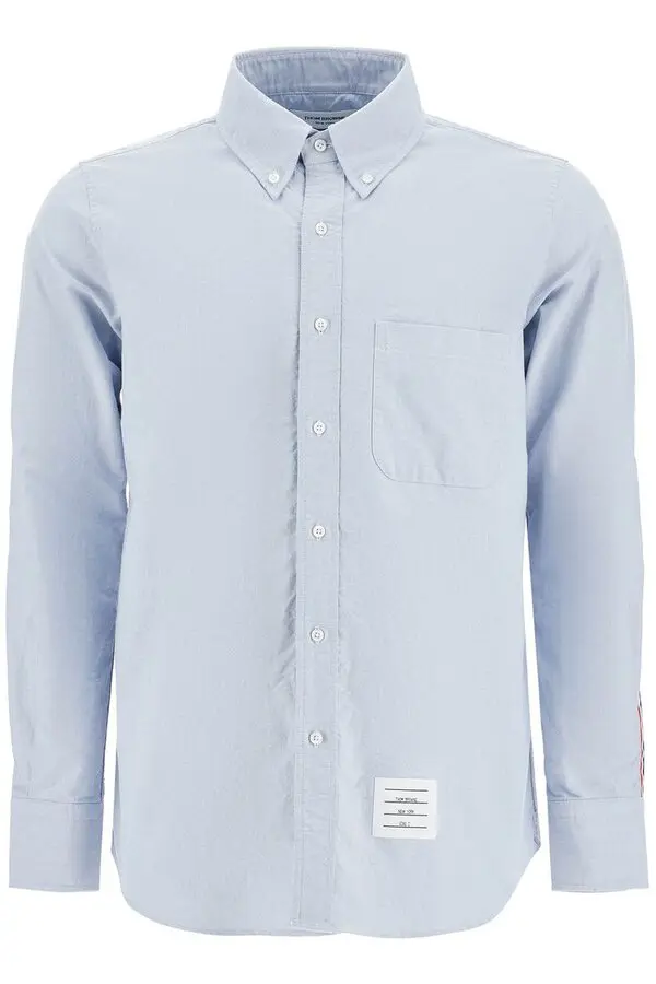 Thom Browne Light Shirt With Button-down Collar And Striped Rwb Detail On The Rear In Cotton - Blue