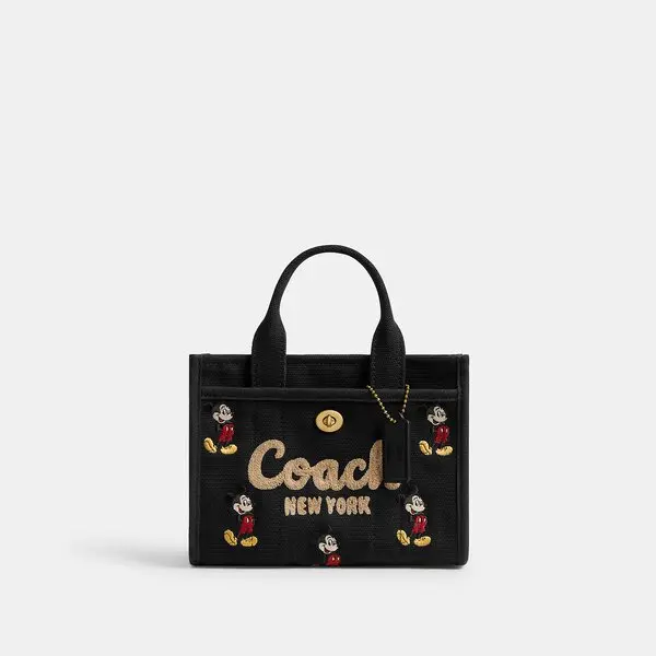 COACH Disney X Mickey Mouse Embroidered Cargo Tote 20 In Regenerative Cotton Canvas - Brass/black Multi