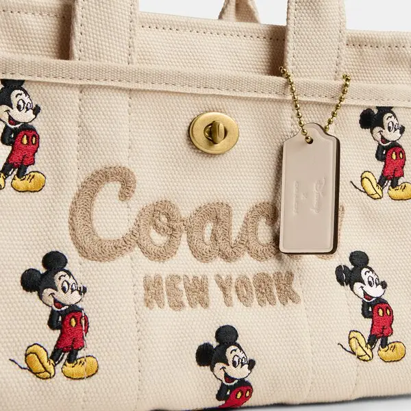 COACH Disney X Mickey Mouse Embroidered Cargo Tote 20 In Regenerative Cotton Canvas - Brass/ivory Multi