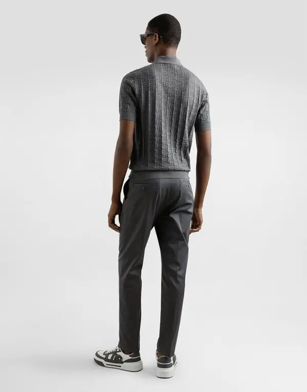 Dolce & Gabbana Silk Polo-shirt With All-over Dg Logo Embroidery - Grey