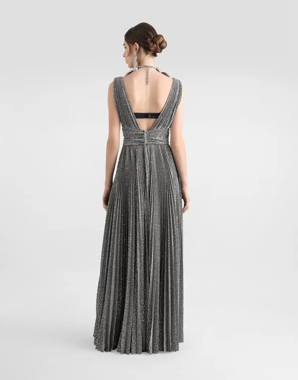 Dolce & Gabbana Long Pleated Dress With Micro-sequin Embellishment