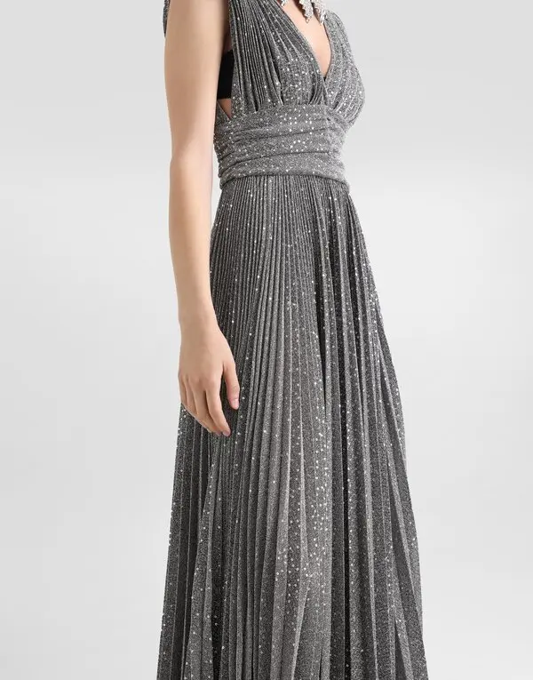 Dolce & Gabbana Long Pleated Dress With Micro-sequin Embellishment