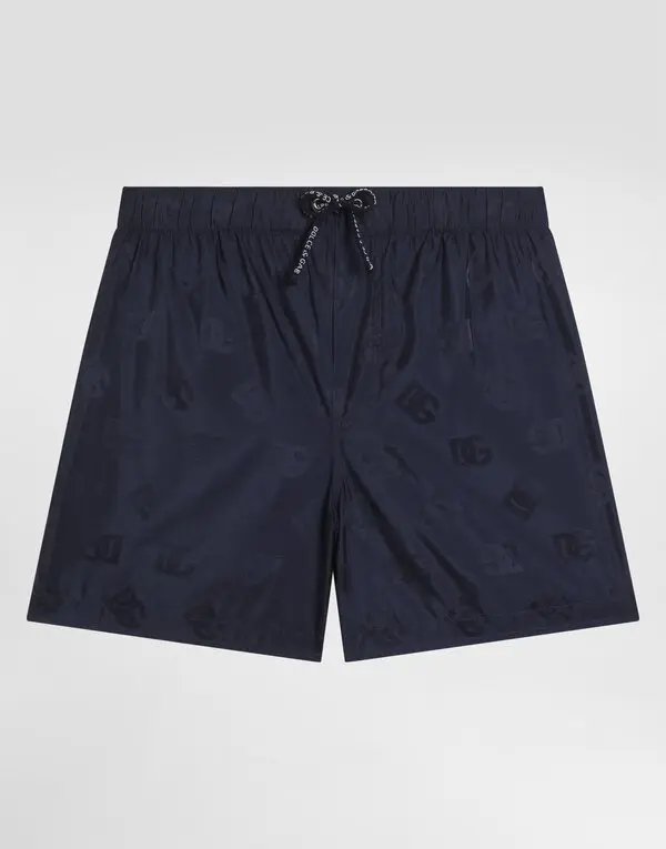 Dolce & Gabbana Jacquard-print Fabric Swim Trunks With Dg Logo Print - Blue