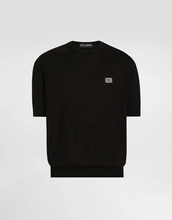 Dolce & Gabbana Cotton Round-neck Sweater With Logo Tag - Black