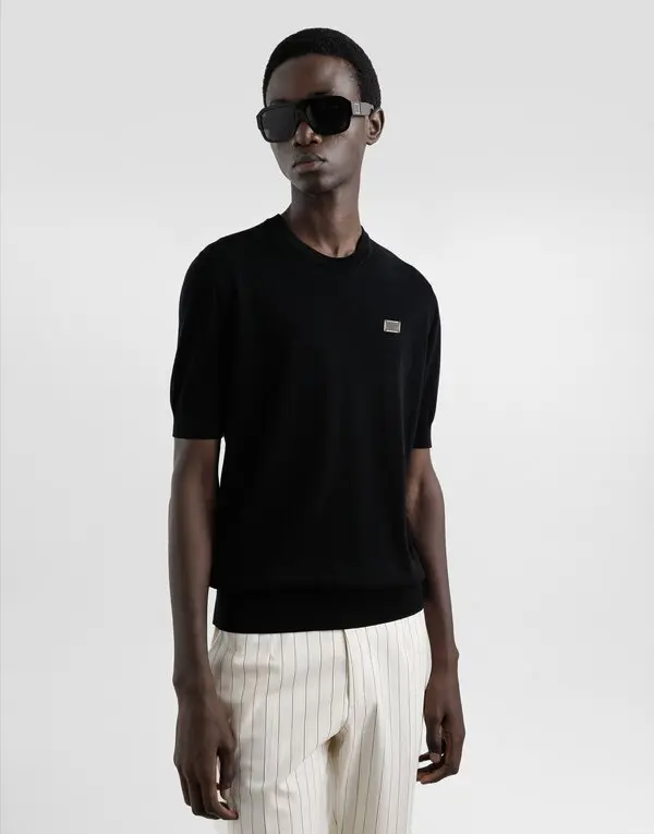 Dolce & Gabbana Cotton Round-neck Sweater With Logo Tag - Black