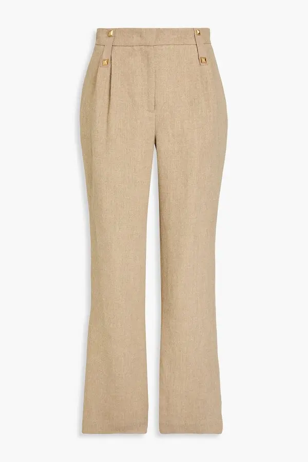 Alberta Ferretti Studded Pleated Linen Pants