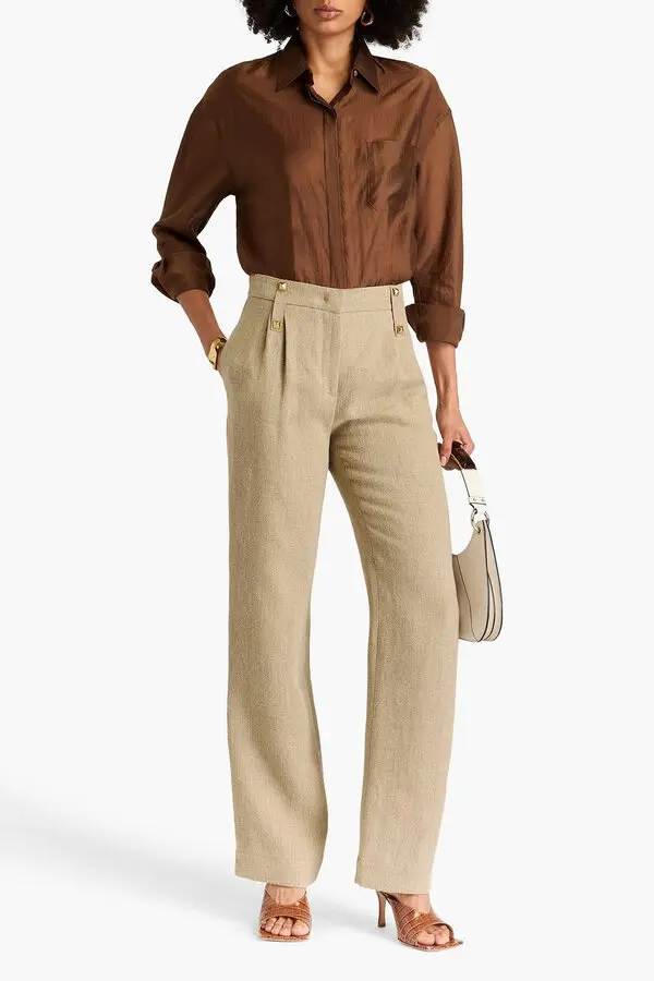 Alberta Ferretti Studded Pleated Linen Pants