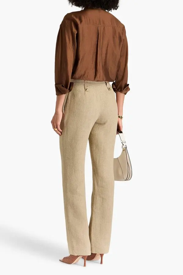 Alberta Ferretti Studded Pleated Linen Pants
