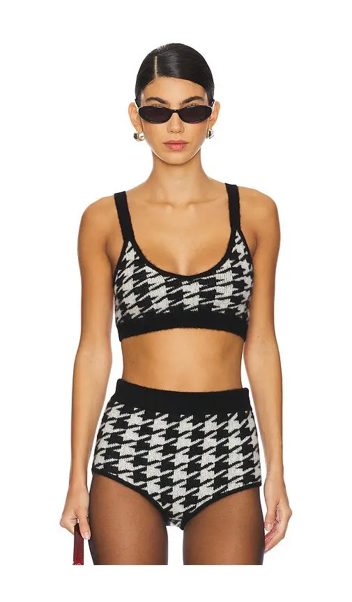 W. CASHMERE Soro Houndstooth Bralette In Black - Black & Ivory