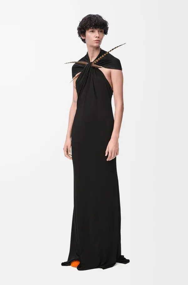 green emerald velvet dress Draped Viscose Satin Long Dress – John Paul Ataker main image 0