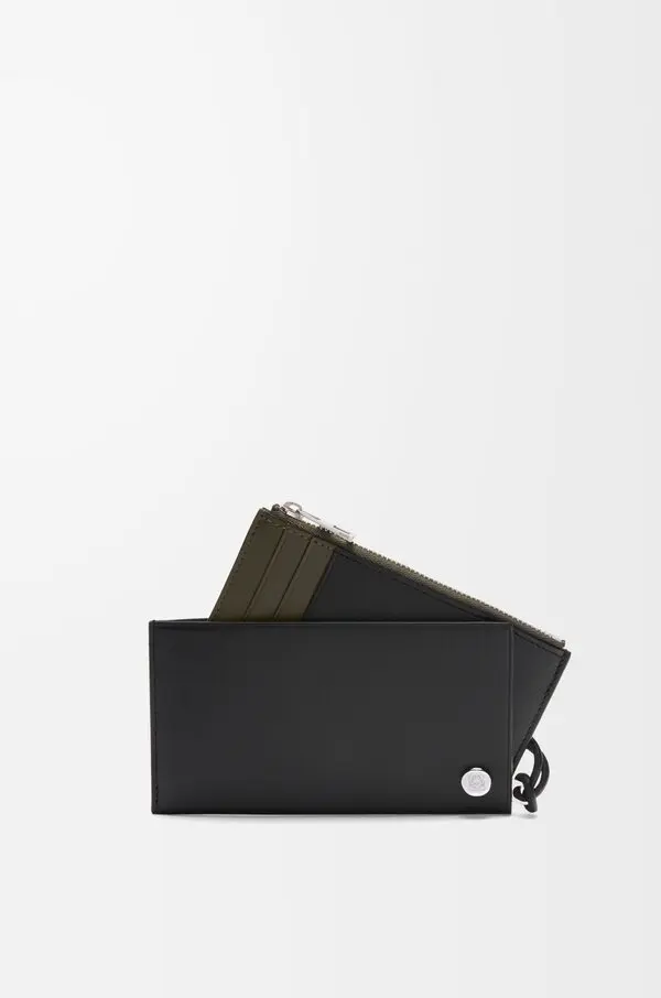 Loewe Pebble Slider Coin Cardholder In Shiny Nappa Leather Skin - Black/dark Khaki