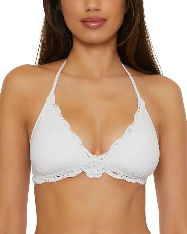 BECCA BY REBECCA VIRTUE Colette Crochet Flower Halter Bikini Top - White
