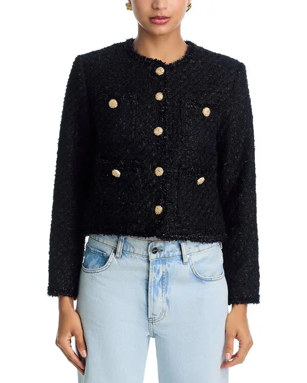 Aqua Tweed Collarless Jacket - Black