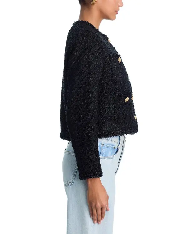 Aqua Tweed Collarless Jacket - Black