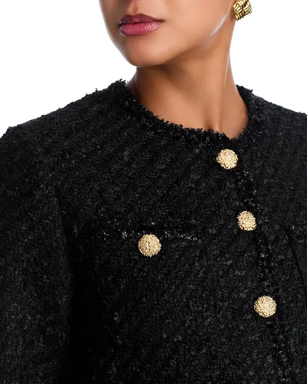 Aqua Tweed Collarless Jacket - Black