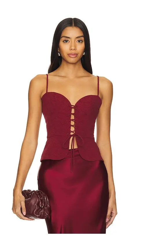 USISI SISTER Lace-up Crepe Top - Red