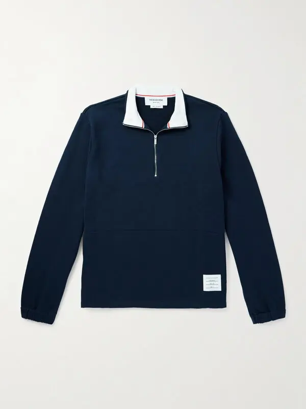 Thom Browne Logo-appliquéd Cotton-jersey Half-zip Sweatshirt - Blue