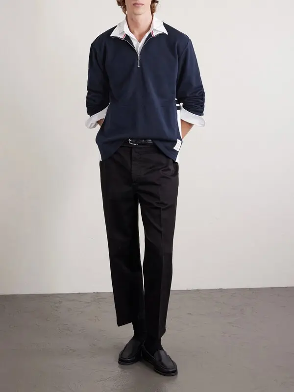 Thom Browne Logo-appliquéd Cotton-jersey Half-zip Sweatshirt - Blue