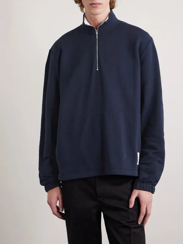 Thom Browne Logo-appliquéd Cotton-jersey Half-zip Sweatshirt - Blue