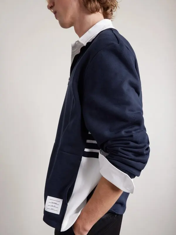 Thom Browne Logo-appliquéd Cotton-jersey Half-zip Sweatshirt - Blue