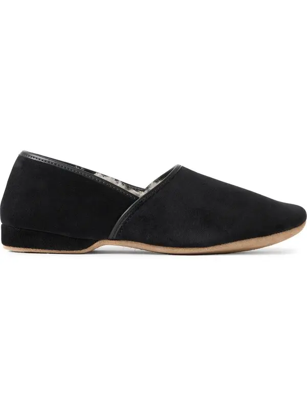 Derek Rose Crawford Leather-trimmed Shearling-lined Suede Slippers