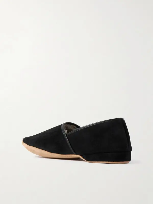 Derek Rose Crawford Leather-trimmed Shearling-lined Suede Slippers