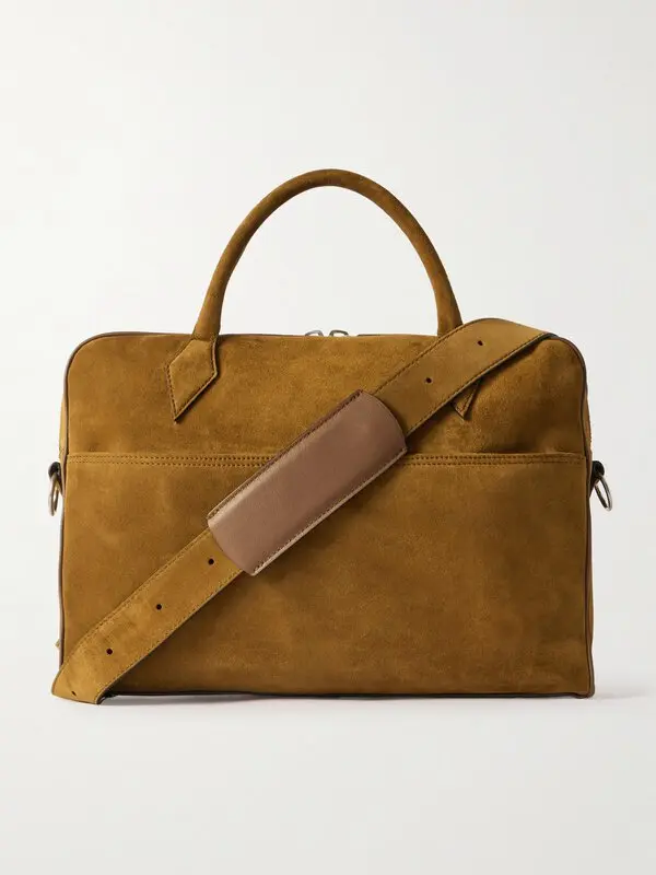 METIER Métier Closer Slim Leather-trimmed Suede Briefcase - Brown