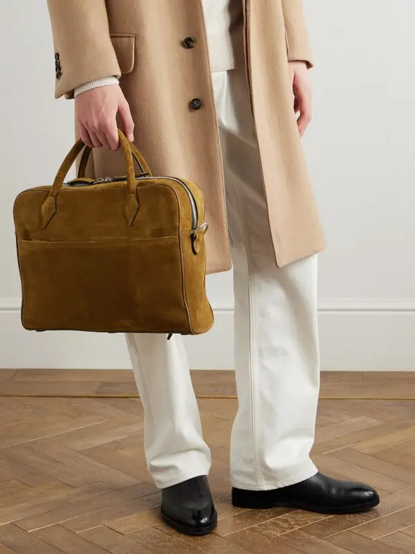 METIER Métier Closer Slim Leather-trimmed Suede Briefcase - Brown