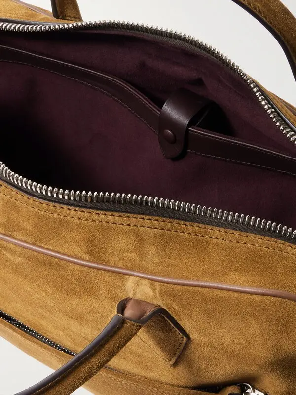 METIER Métier Closer Slim Leather-trimmed Suede Briefcase - Brown