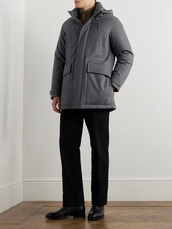 Zegna Suede-trimmed Techmerino™ Wool Hooded Down Parka