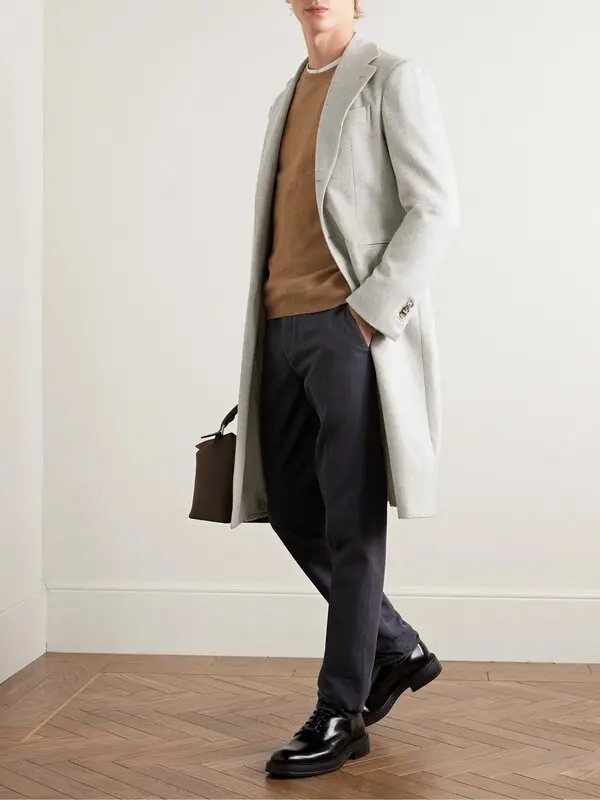 DE PETRILLO Herringbone Virgin Wool And Cashmere-blend Overcoat