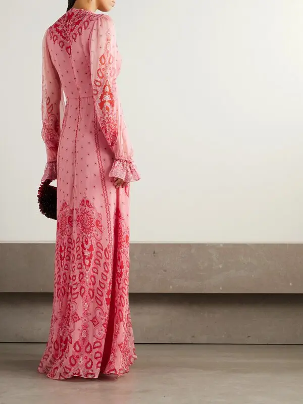 Etro Tiered Paisley-print Silk-crepon Maxi Dress - Pink