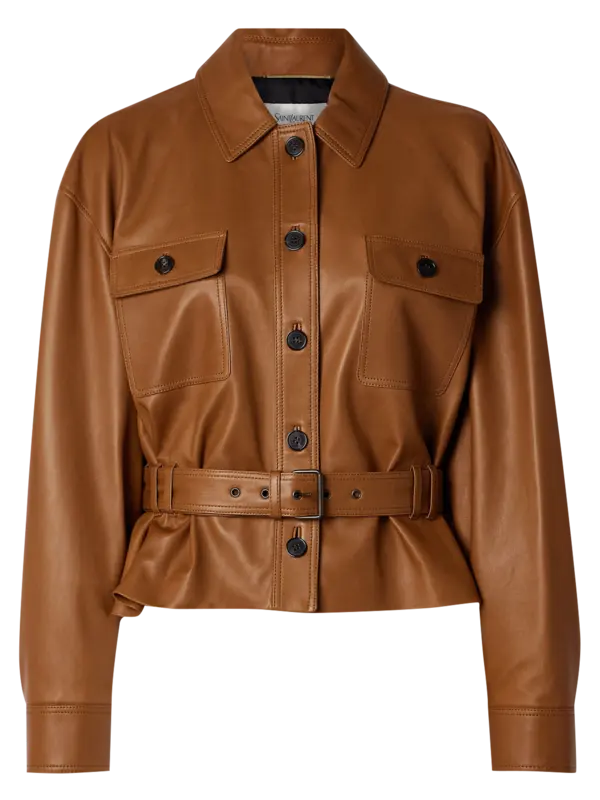 Saint Laurent Belted Leather Jacket - Brown