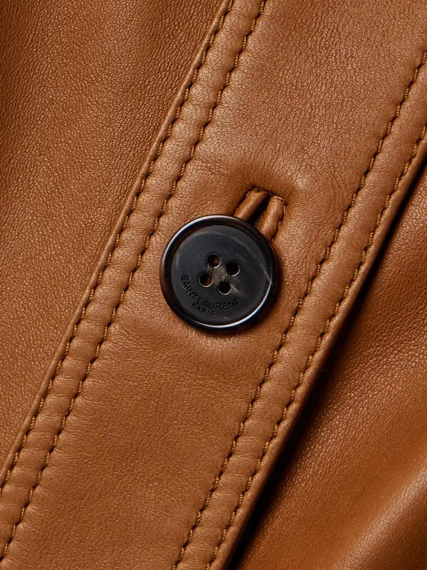 Saint Laurent Belted Leather Jacket - Brown