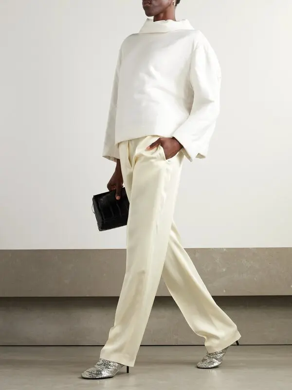 JIL SANDER Pleated Satin Straight-leg Pants